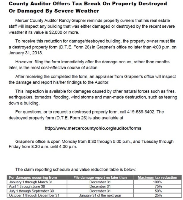 County Auditor Offers Tax Break On Property Destroyed Or Damaged By ...