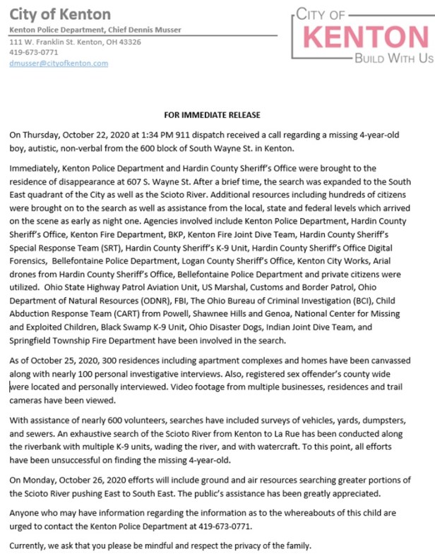 Body Found – Non-verbal 4 Year Old Child Missing In Kenton – Mercer ...