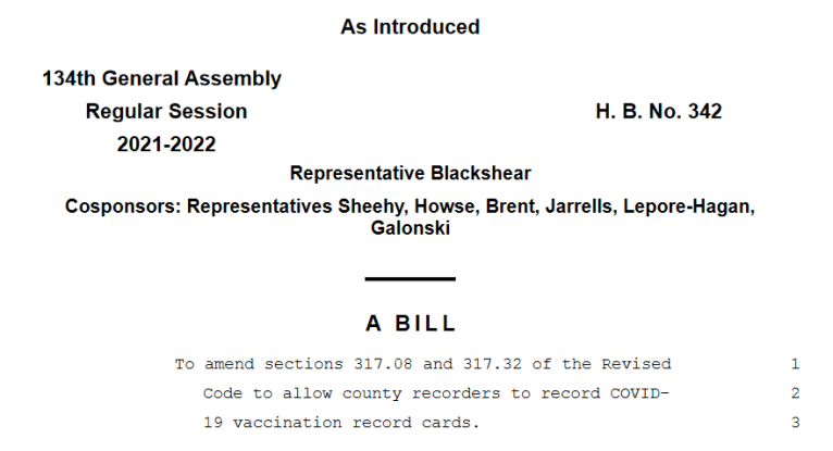 Mercer County Recorder Does Not Support HB 342…Recording Of Vaccination ...