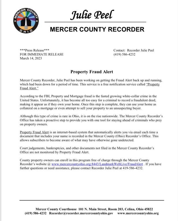 Mercer County Recorder Working On Updating Property Fraud Alert ...