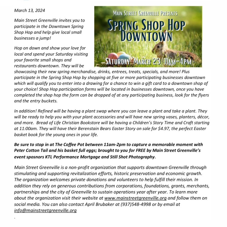 Greenville…Spring Shop Hop Downtown – Mercer County Outlook