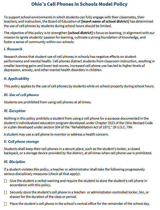Publication Of Model Policy To Minimize Student Use Of Cell Phone ...
