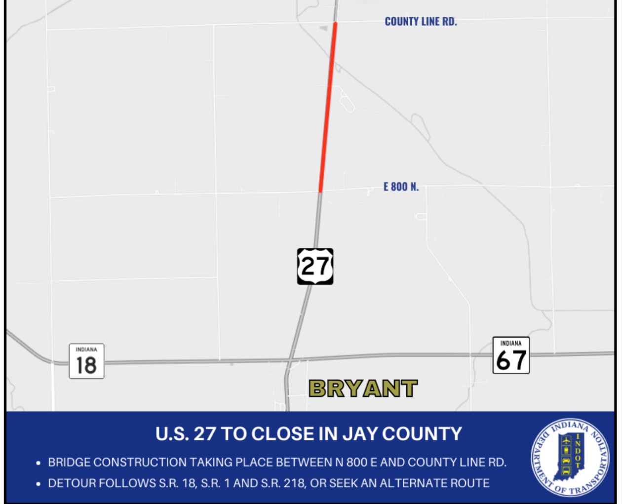 Jay County- U.S. 27 to close for bridge construction – Mercer County ...