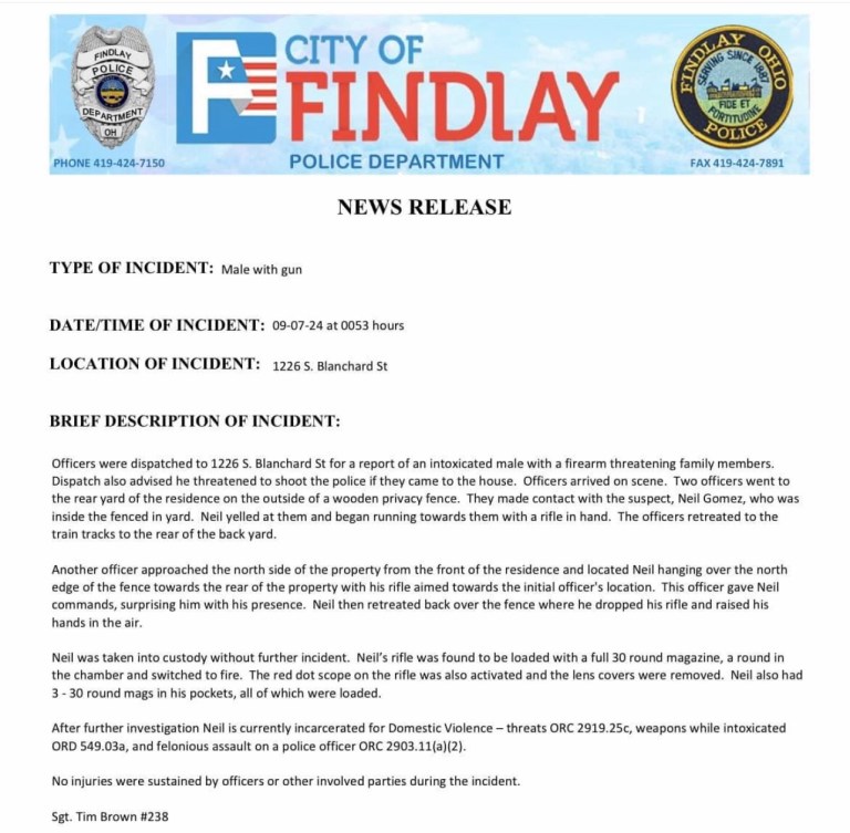 Intoxicated Findlay Man Threatens Family Members And Police With Rifle ...