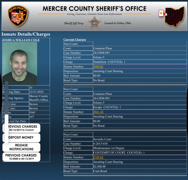 Celina Man Arrested On Vandalism And Escape Charges, New Bremen Teen ...