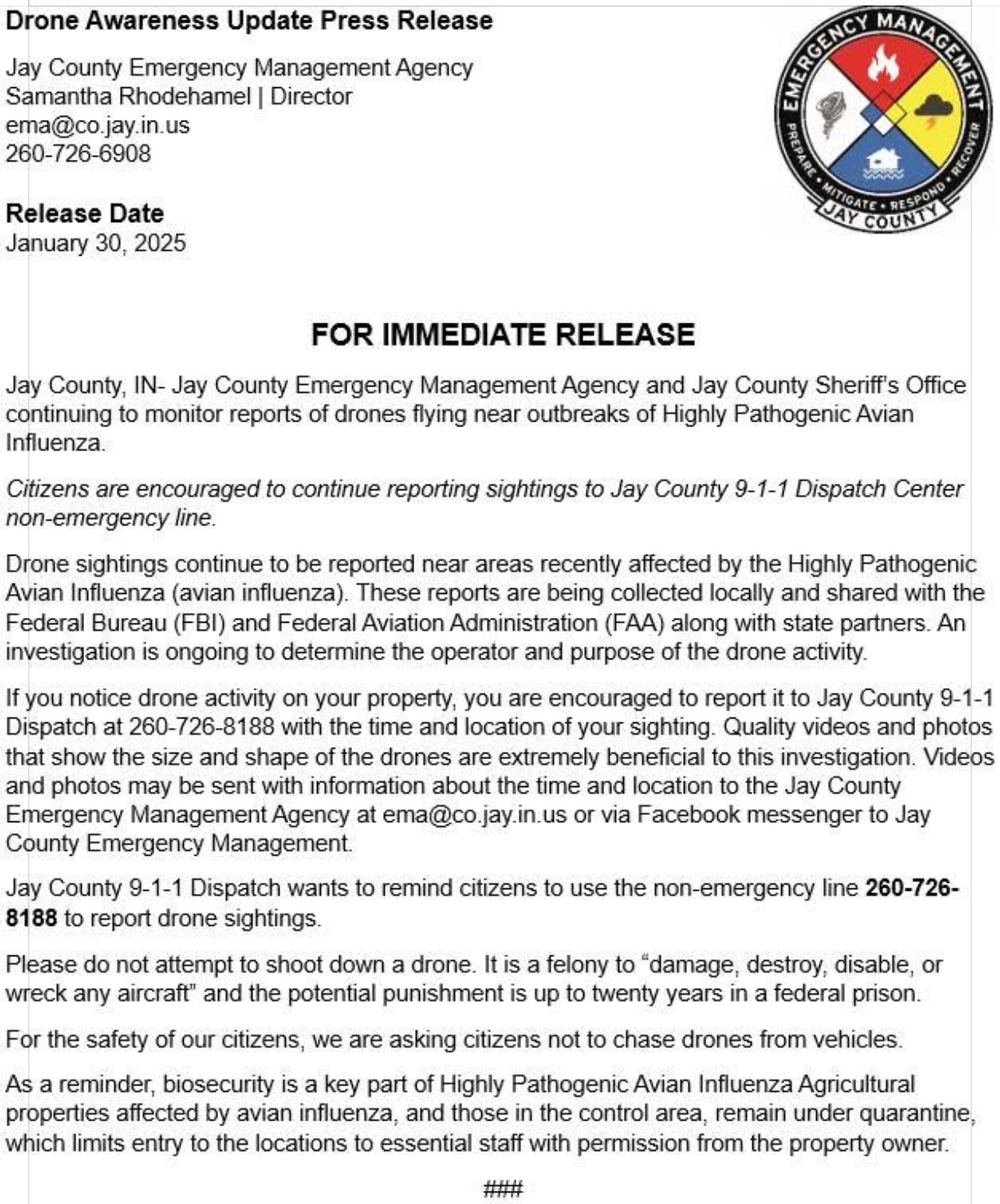 Jay County Drone Awareness Update – Mercer County Outlook