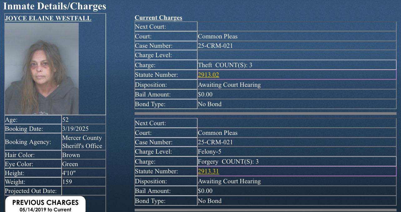 Theft And Forgery Charges – Mercer County Outlook