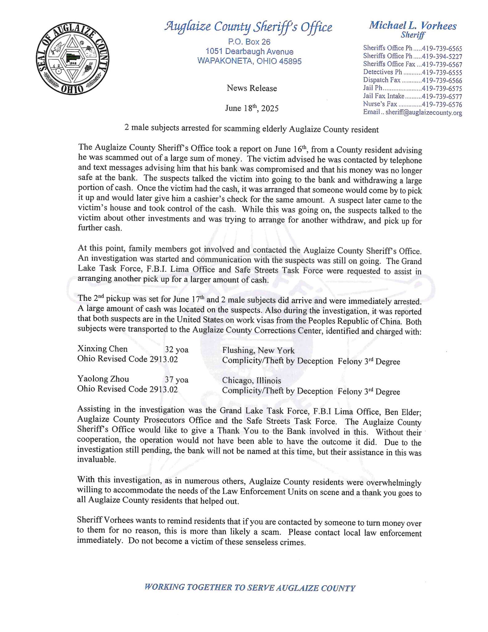 Two Arrested In Auglaize County Of ‘Scamming The Elderly”, Suspects ...