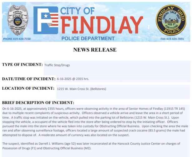 Findlay Traffic Stop Leads To Drug Arrest – Mercer County Outlook