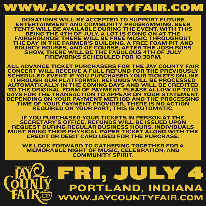 Jay County Fair…Nate Smith Cancels, 4th Of July Concert Will Go On ...