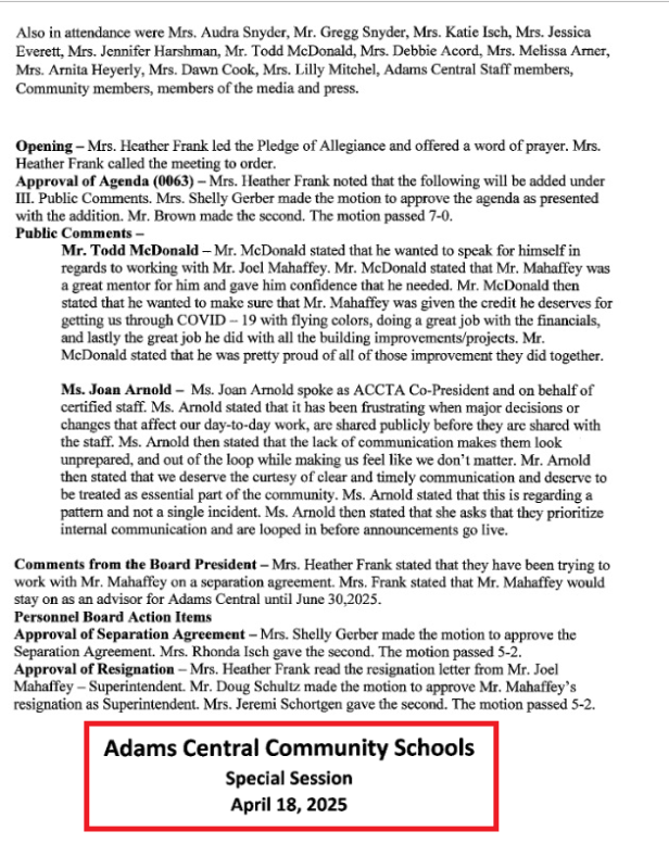 Adams Central Schools Names New Superintendent – Mercer County Outlook
