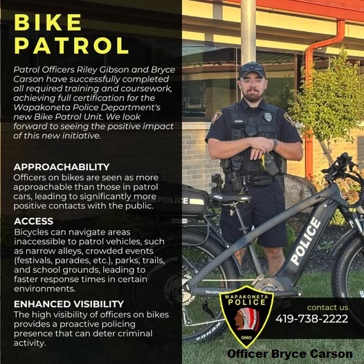 Wapakoneta Police Add Bike Patrol – Mercer County Outlook