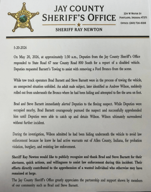 Jay County Sheriff’s Office Gives Citizen Commendation – Mercer County ...