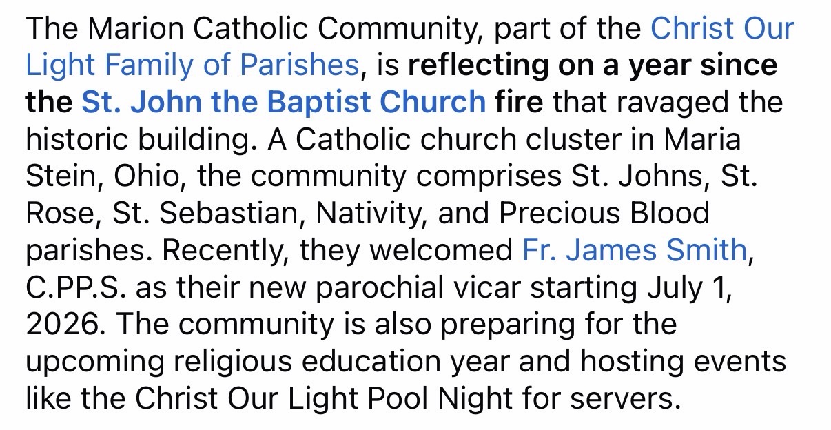 Marion Catholic Community Announces New Parochial Vicar And Sacramental ...